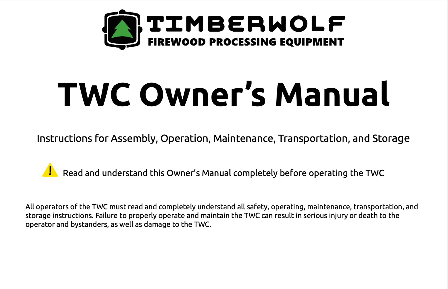 Owners Manuals – Timberwolf Firewood Processing Equipment