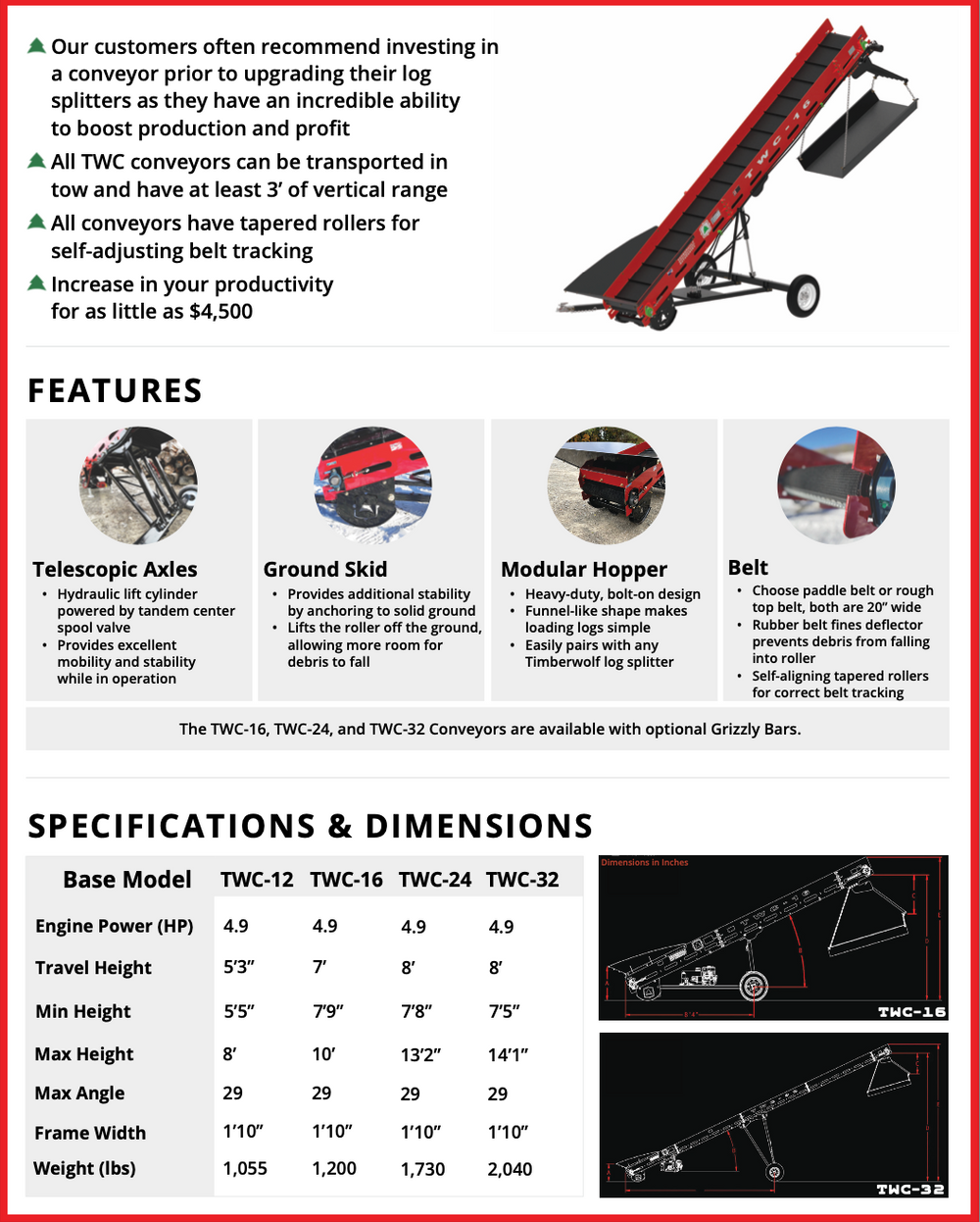 Firewood Conveyors | Wood Conveyors – Timberwolf Firewood Processing ...